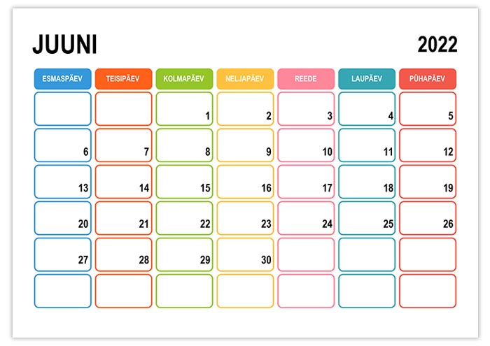 Kalender juuni 2022 – kalendrid.su